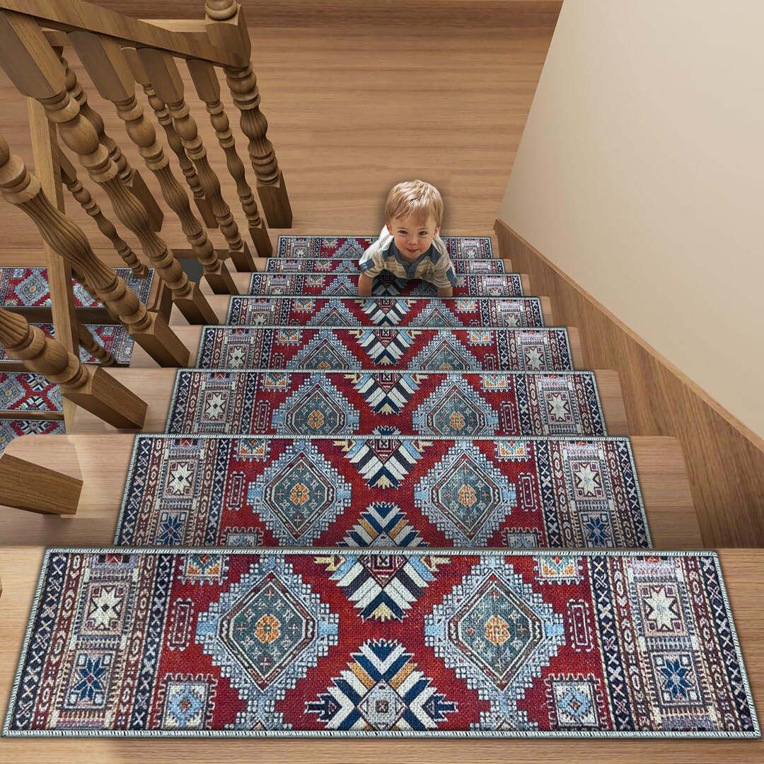 Persian Custom Size Stair Runner - Geometric Stair Treads - Washable ...