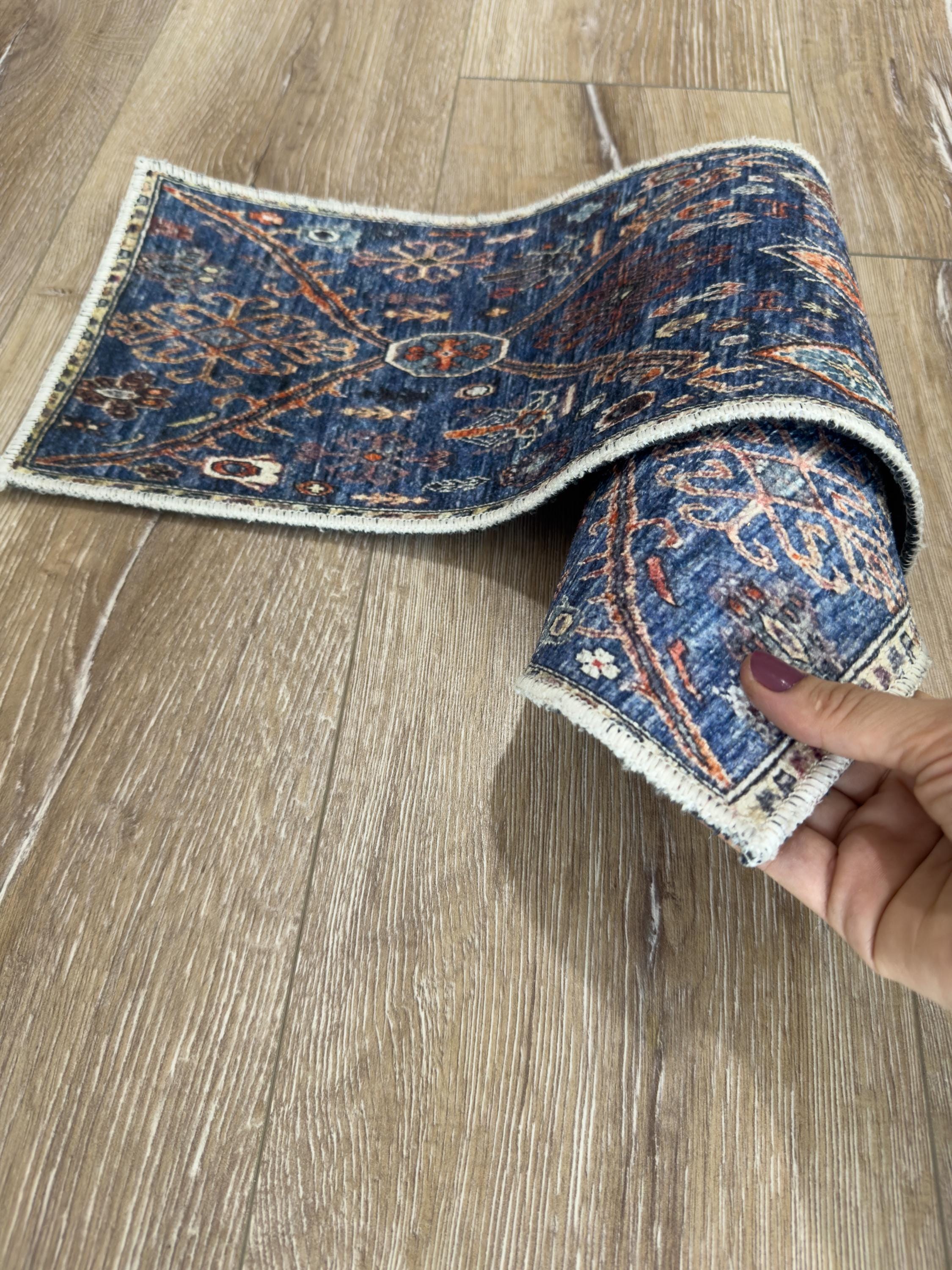 Authentic Custom Size Stair Rug - Blue Stair Runner Rug - Washable ...