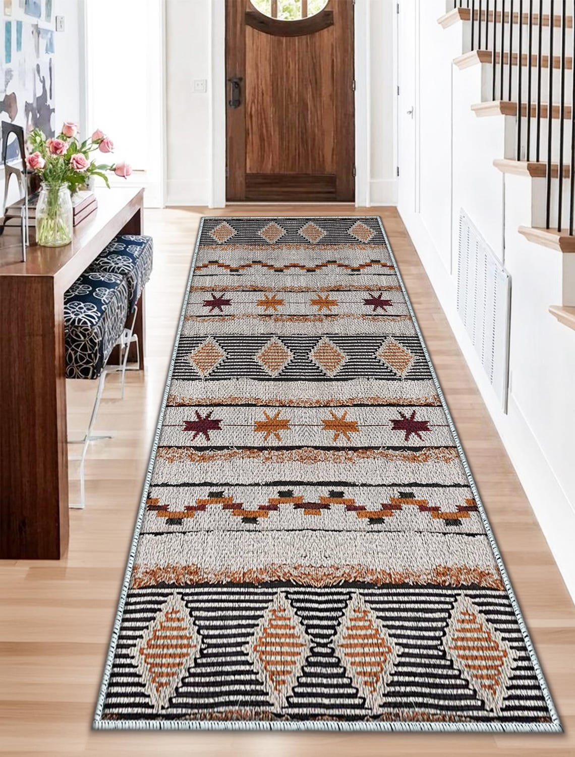 Traditional Stair Rug, Bohemian Runner Rug, Mountain Home Treads, Long ...