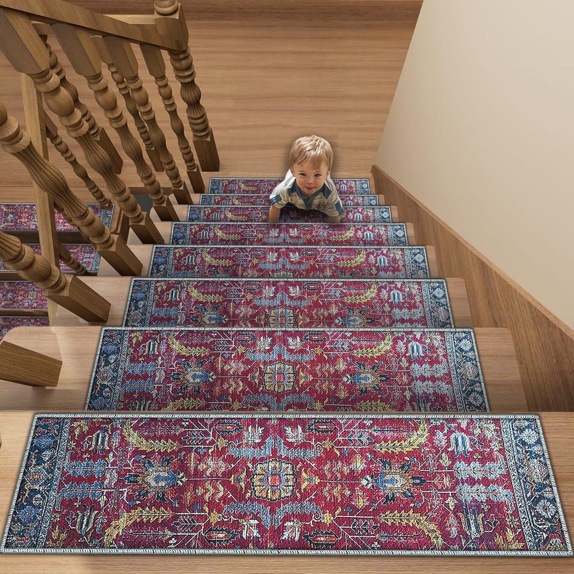 Custom Size Stair Runner Rug - Gabbeh Stair Treads Non Slip - Floral ...