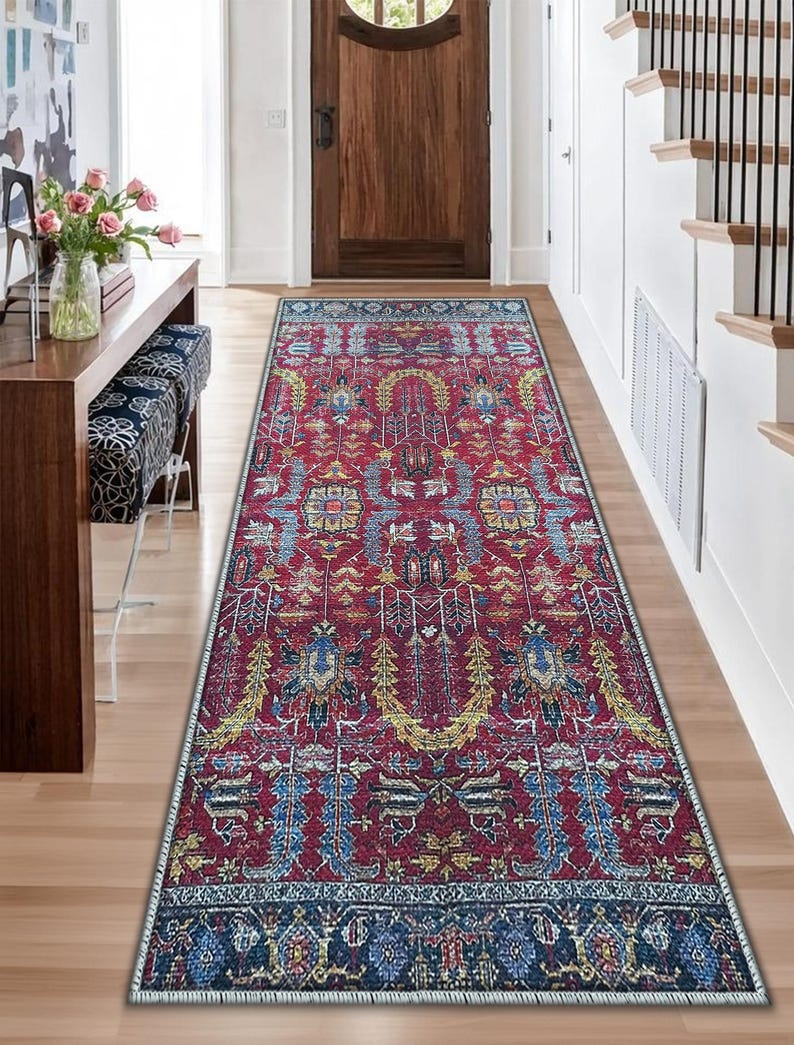 Custom Size Stair Runner Rug - Gabbeh Stair Treads Non Slip - Floral ...