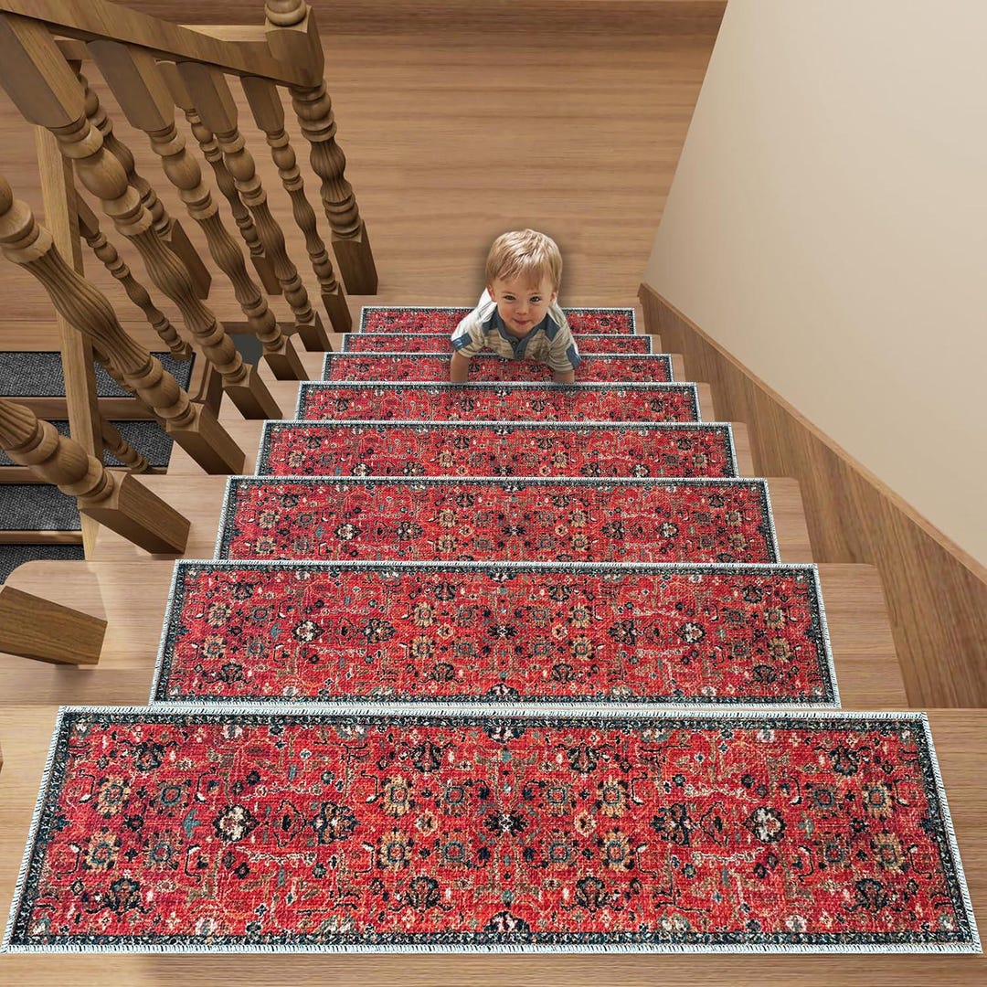 Custom Size Traditional Stair Runner - Moroccan Red Stair Treads ...