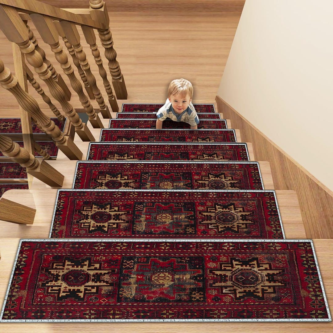 Traditional Stair Treads - Custom Size Stair Runner Carpet - Geometric ...