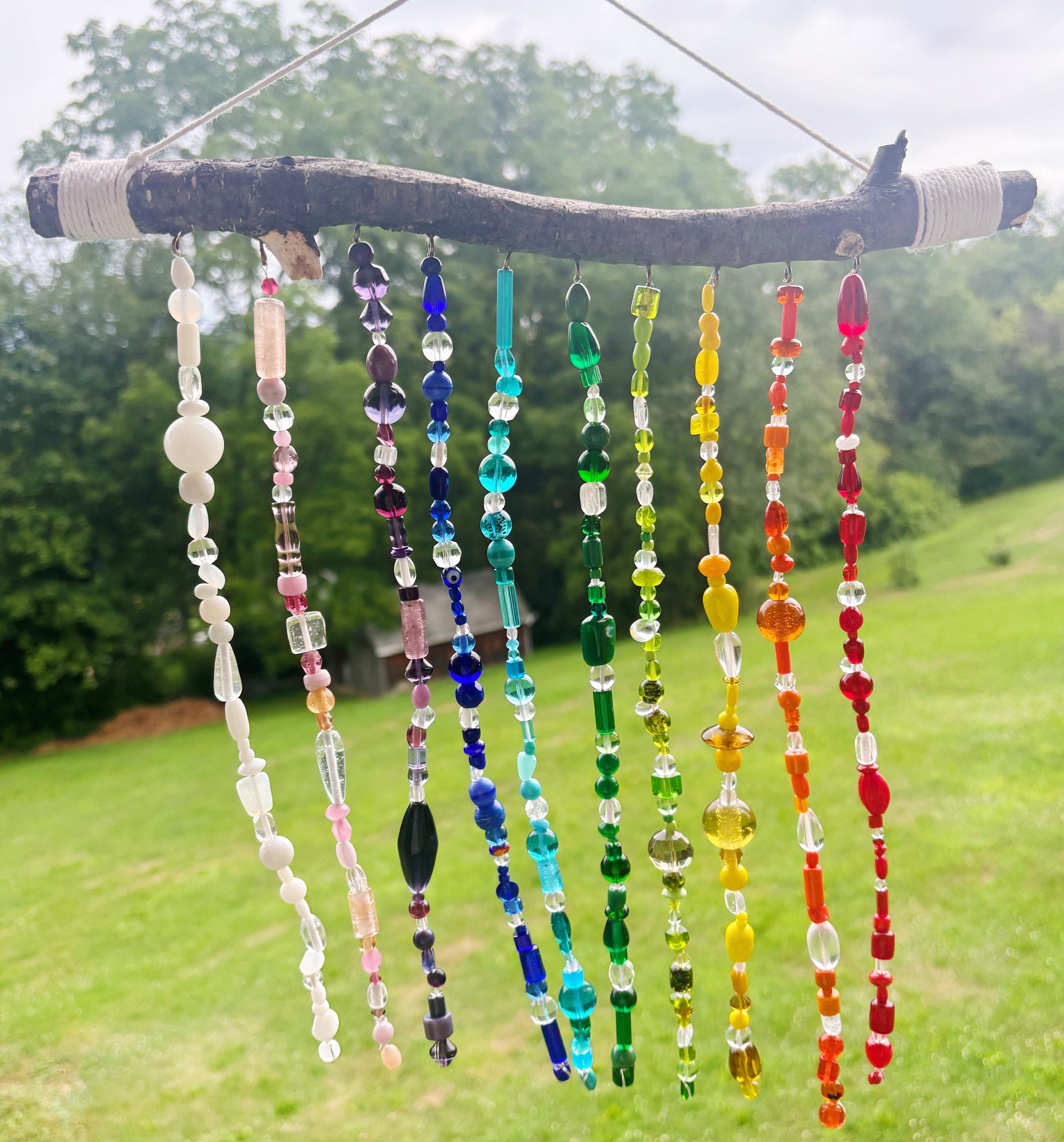 Handmade Rainbow Beaded Sun Catcher - Multi-colored Glass Beads ...