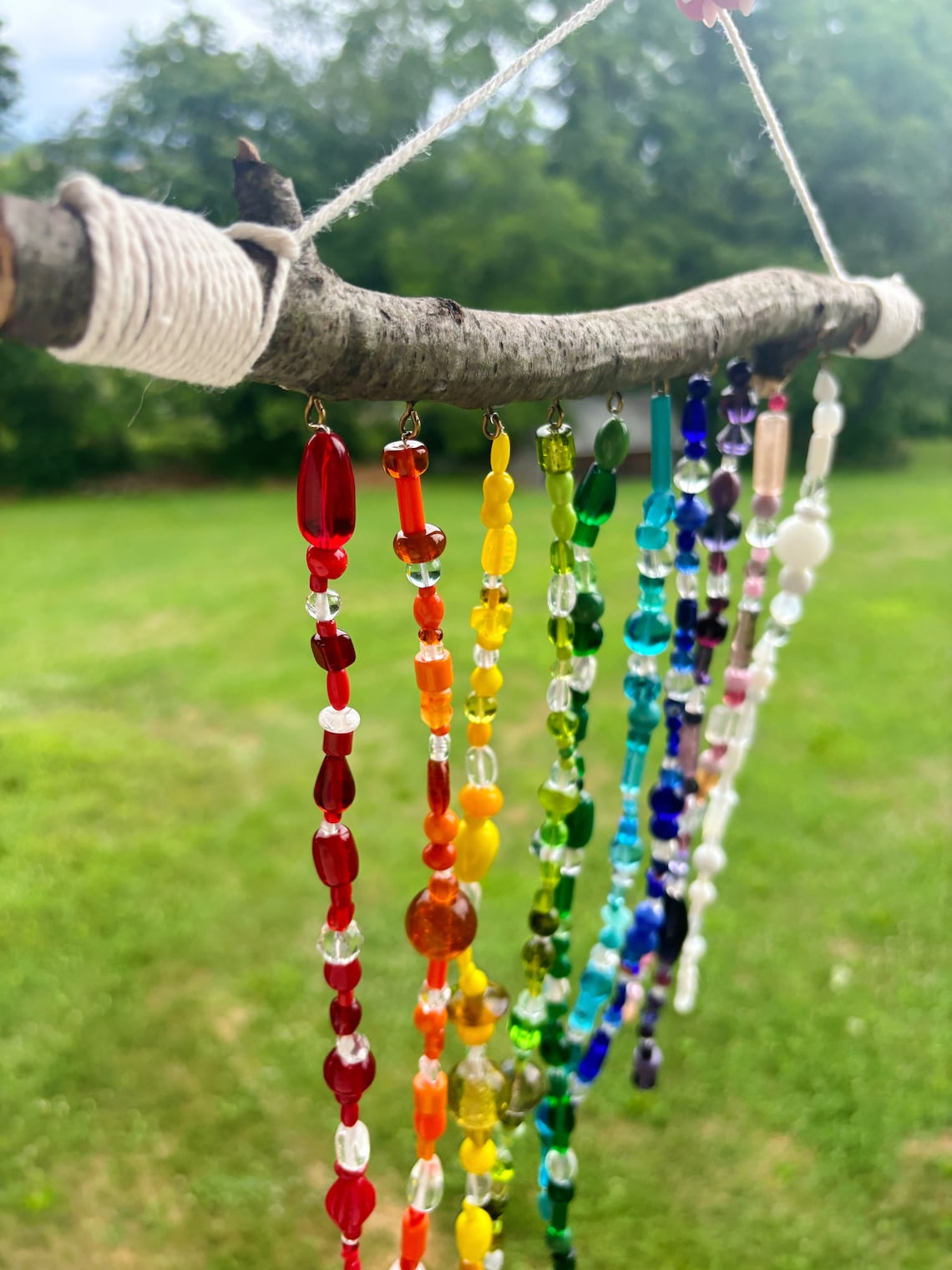 Handmade Rainbow Beaded Sun Catcher - Multi-colored Glass Beads ...