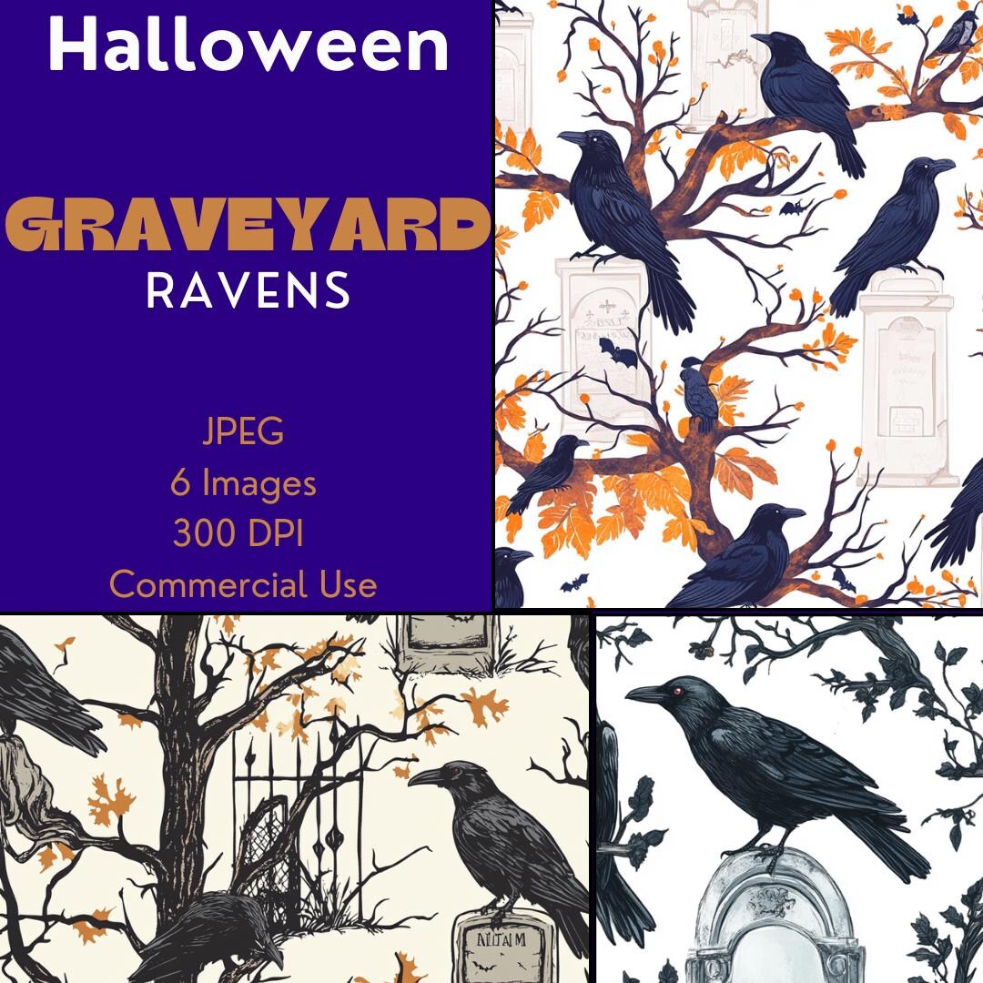 Halloween Digital Papers Graveyard Ravens 6 Patterns Instant Download ...