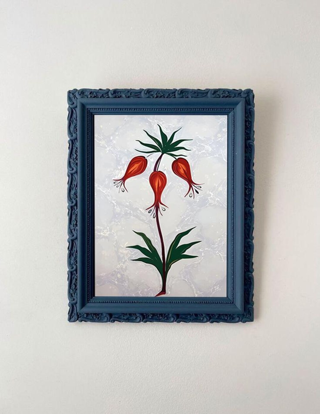 Turkish Ebru Inverted Tulip Print, Ottoman Marbling Flower Wall Art ...