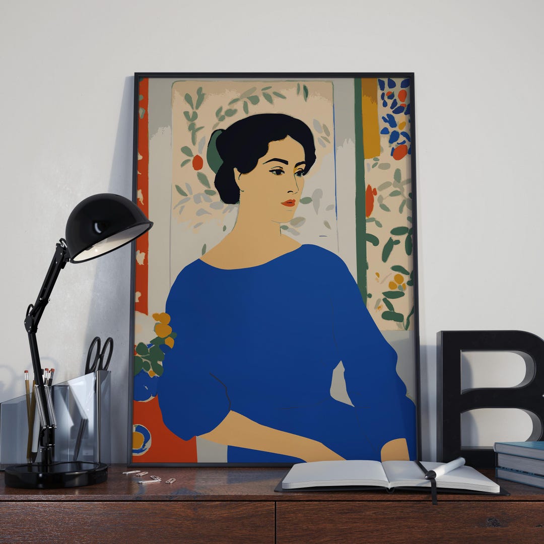 Elegant Woman in Blue Dress Digital Illustration | Modern Fashion Art ...