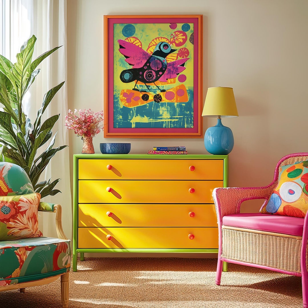 Retro Mid Century Modern Unframed Art Print - Maximalist Dopamine Decor ...