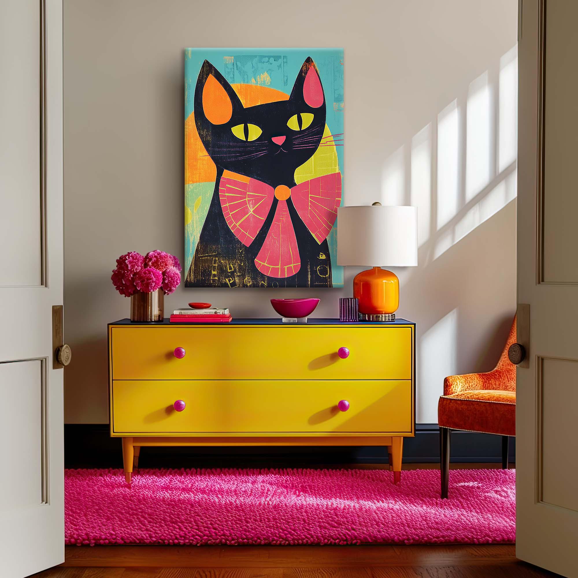 Retro Cat Art - Gallery Wrapped Canvas Print Ready to Hang - Colorful ...