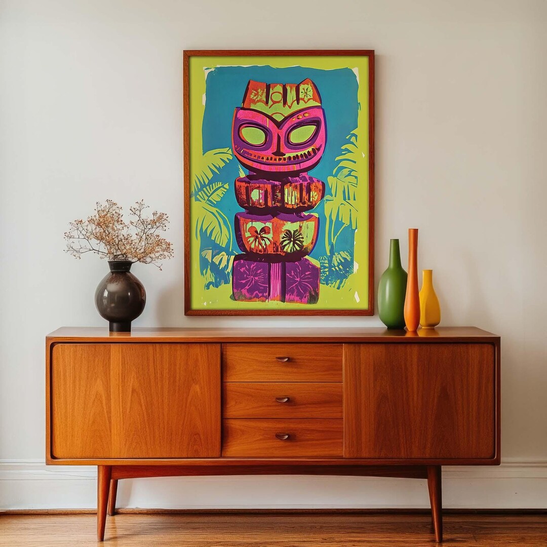 Mid Century Modern Decor Retro Tiki Bar Decoration - Colorful Tropical ...