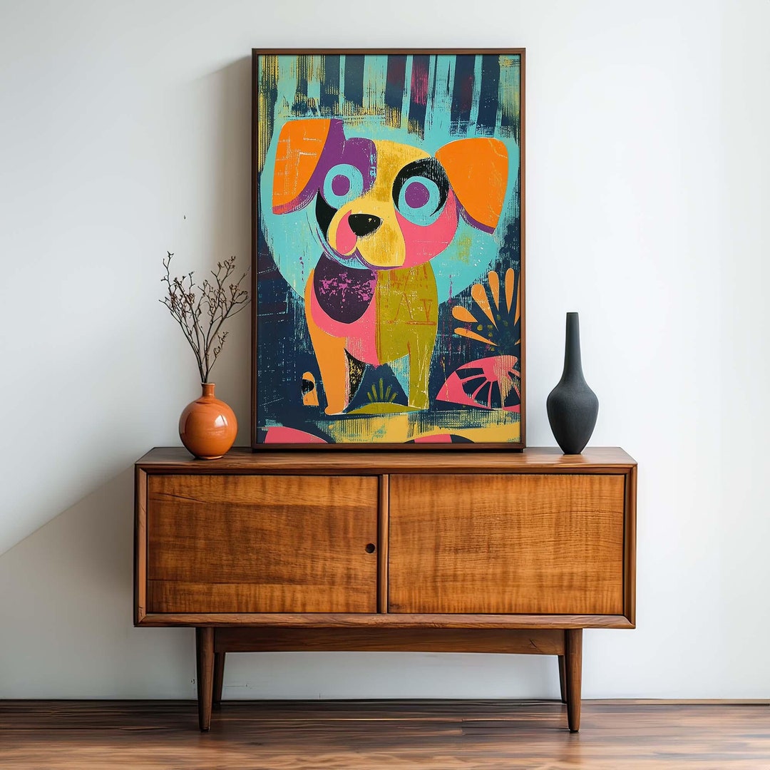 Colorful Puppy Dog Wall Art Poster - Unframed Print Colorful Abstract ...