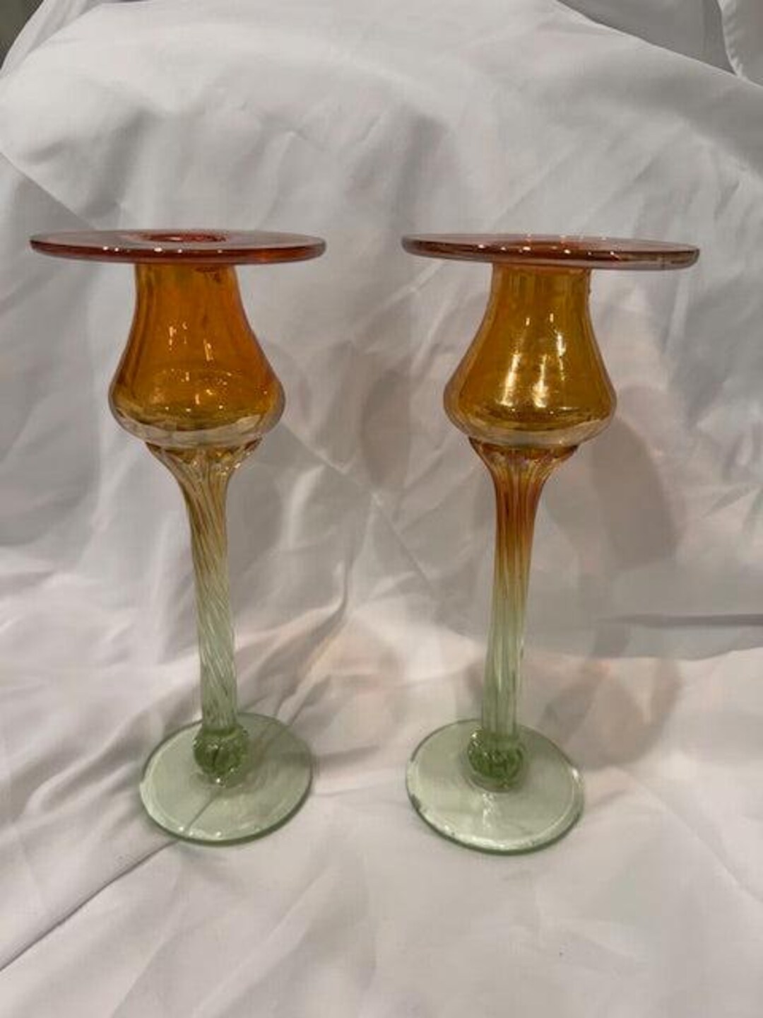 Rick Strini Iridescent Blown Art Glass Candle Holder Vase SIGNED 8.5 ...