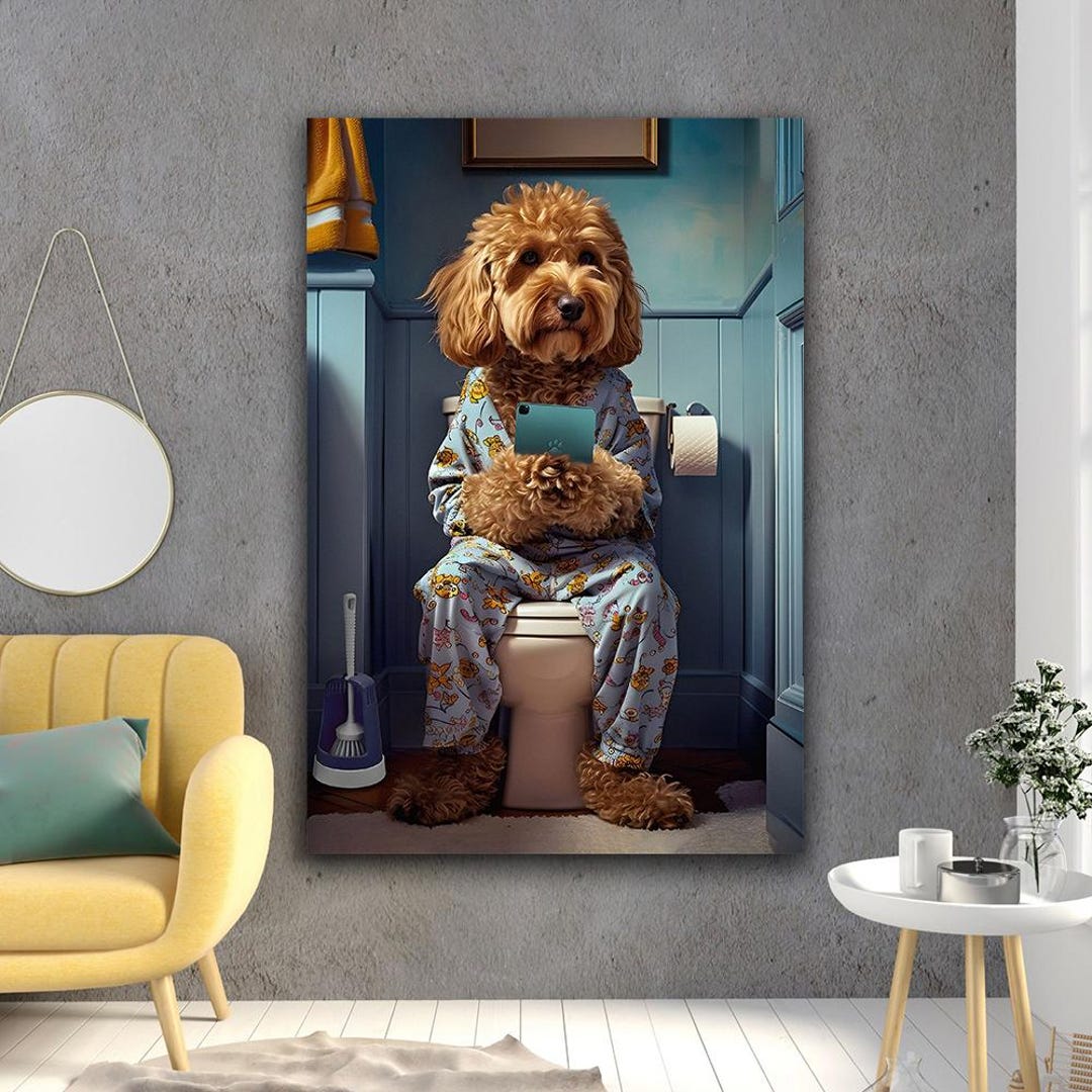 Cockapoo on Toilet Print Posters Art Printing Wall Murals Bathroom ...