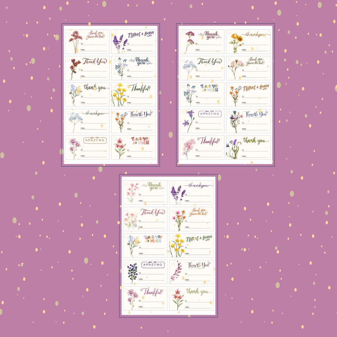 30 Thank You Gift Tags Template, Thank You Printable Tags, Flower Gift ...