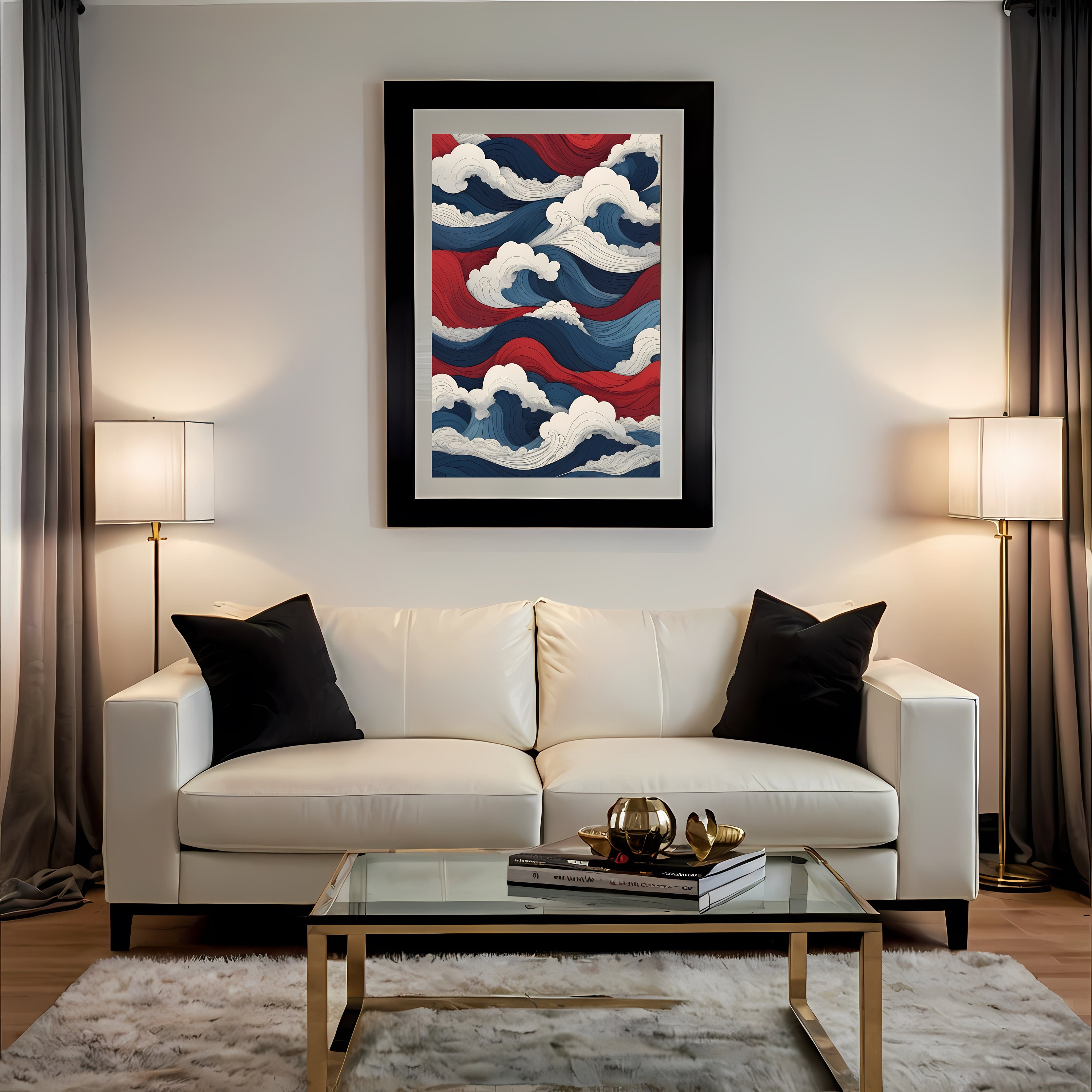 Abstract Japanese Wave, Japanese Art, Digital Art Print, Wall Art, Ai ...