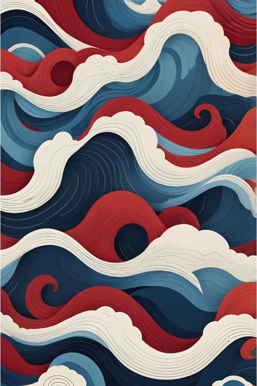 Abstract Japanese Wave, Japanese Art, Digital Art Print, Wall Art, Ai ...