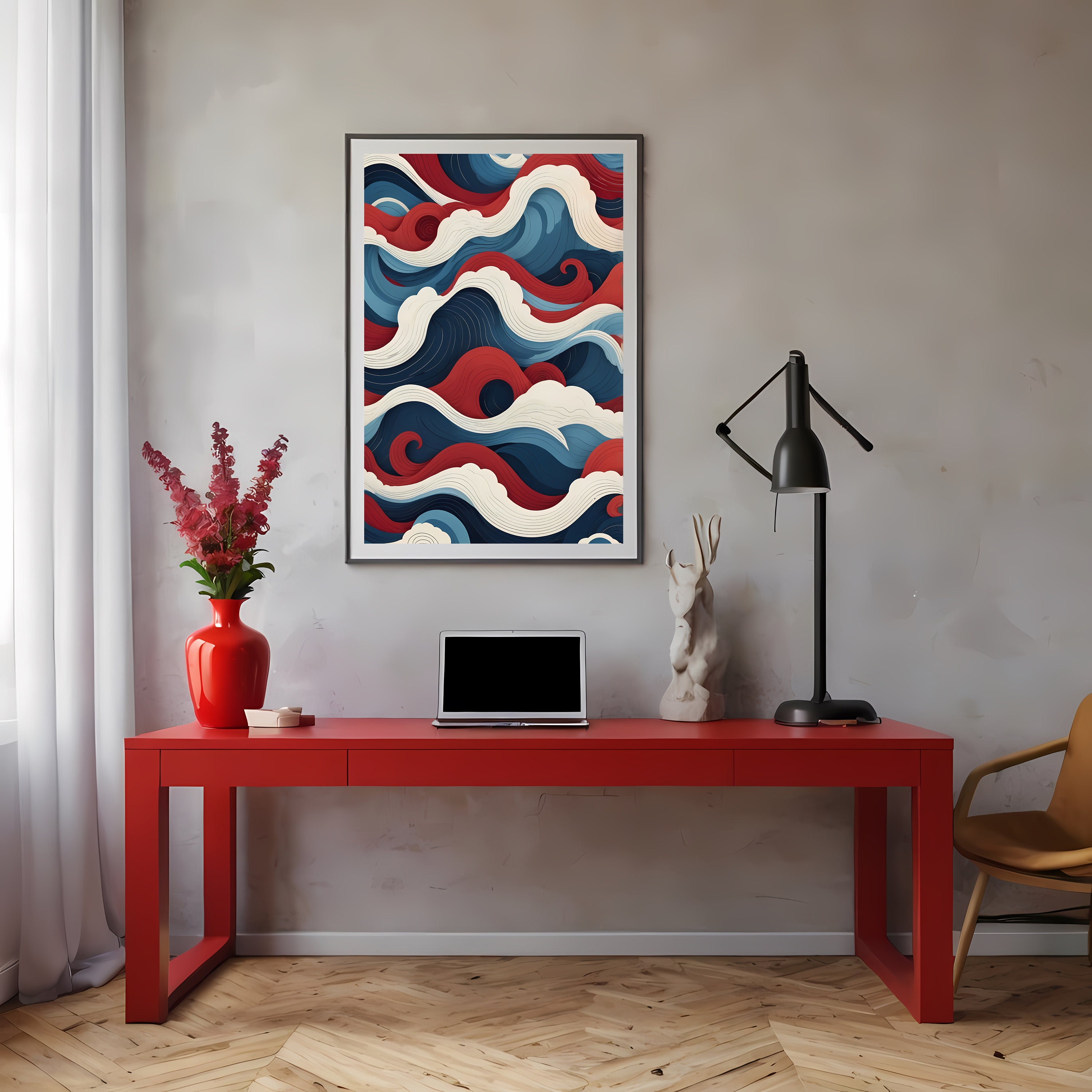 Abstract Japanese Wave, Japanese Art, Digital Art Print, Wall Art, Ai ...