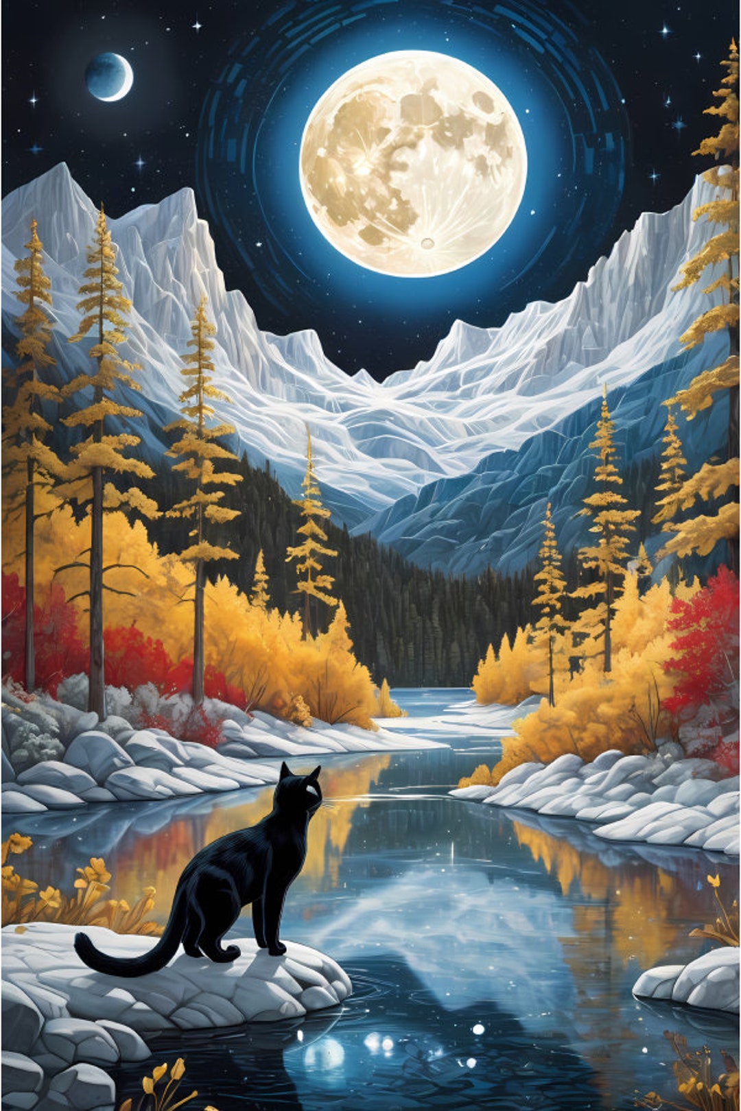 Black Cat, Digital Art Print, Wall Art, AI Generated, AI Art, Digital ...