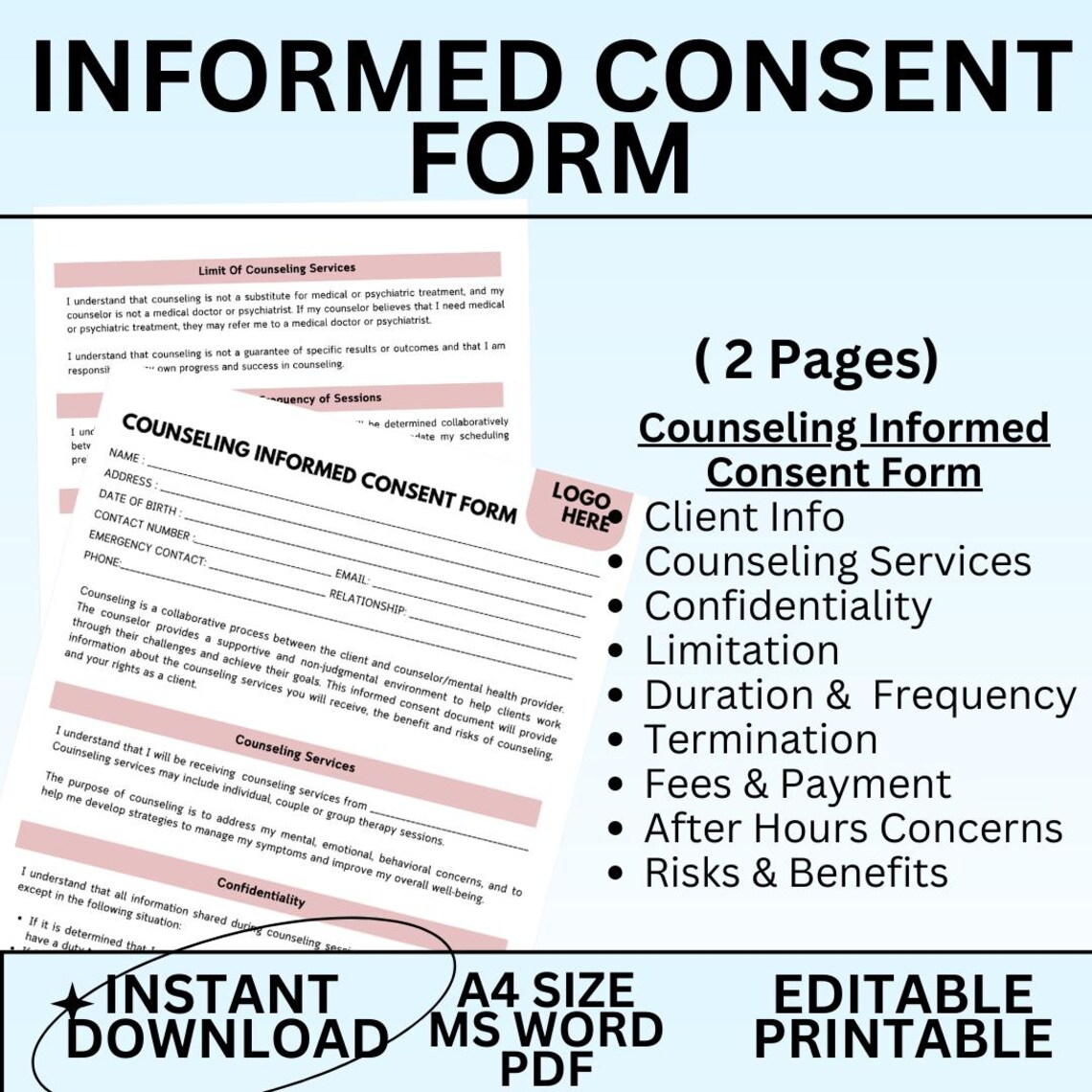 Counseling Intake Form, Informed Consent for Counseling and ...