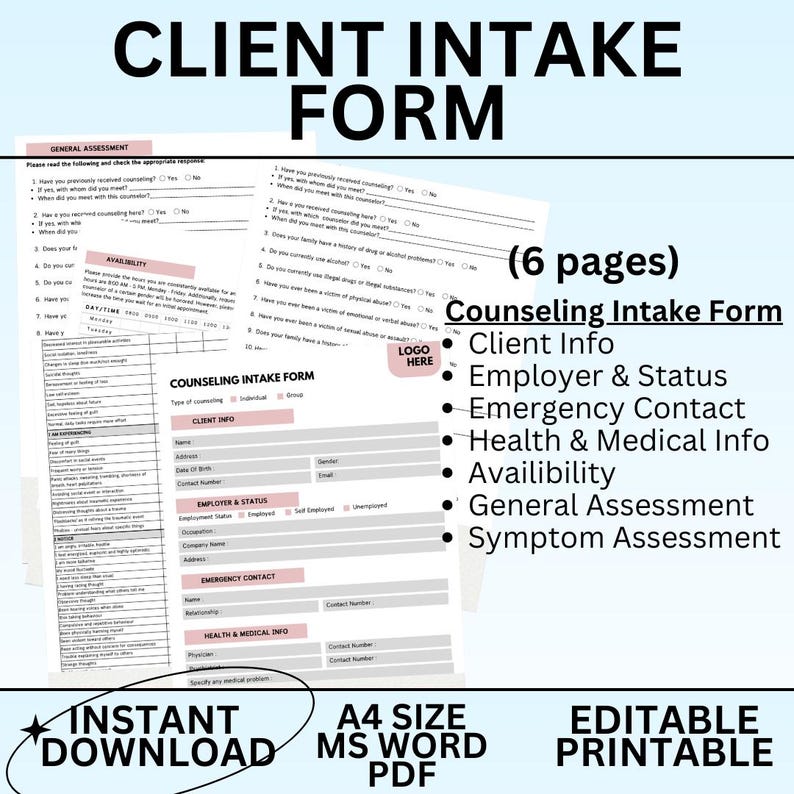 Counseling Intake Form, Informed Consent for Counseling and ...