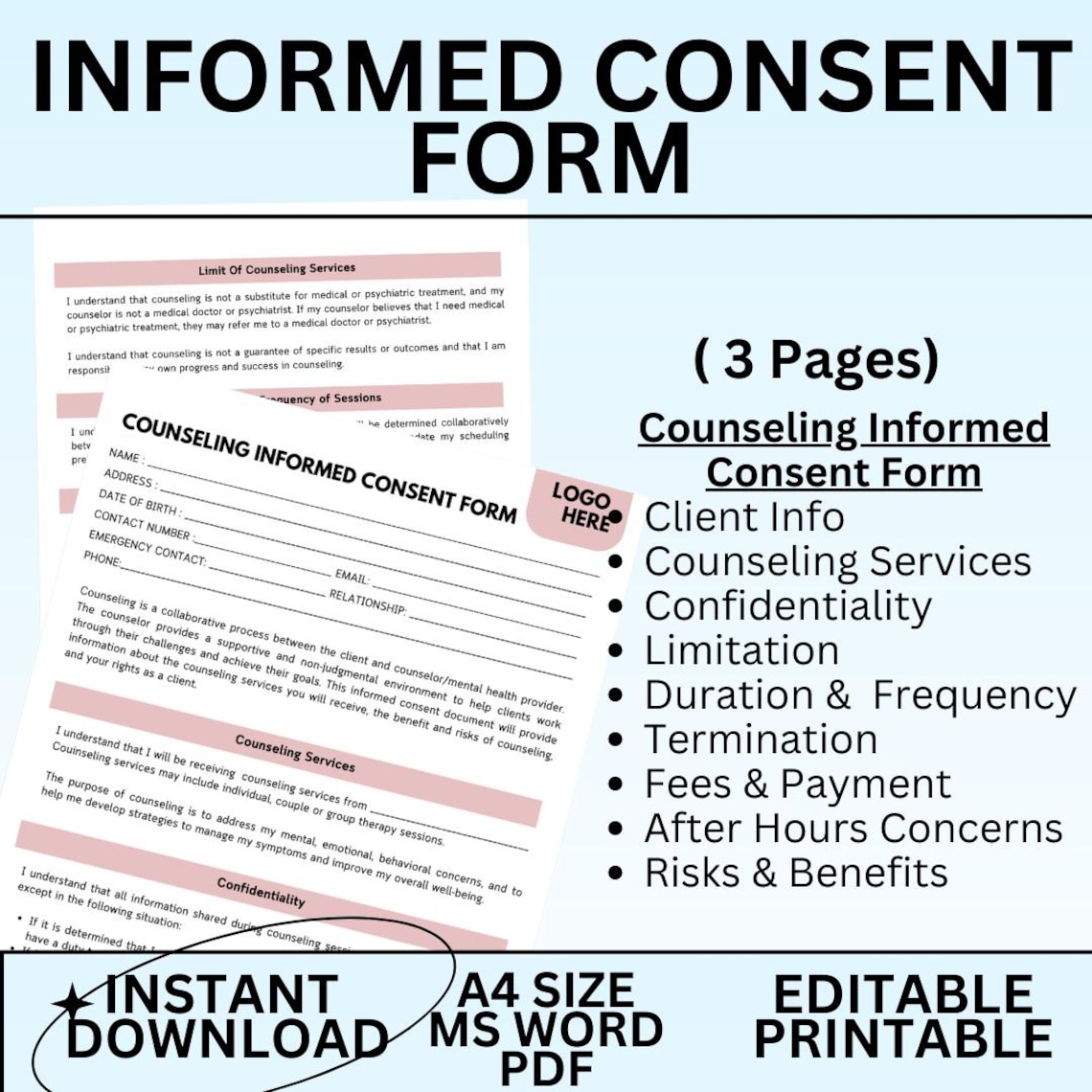 Counseling Intake Form, Informed Consent for Counseling and ...