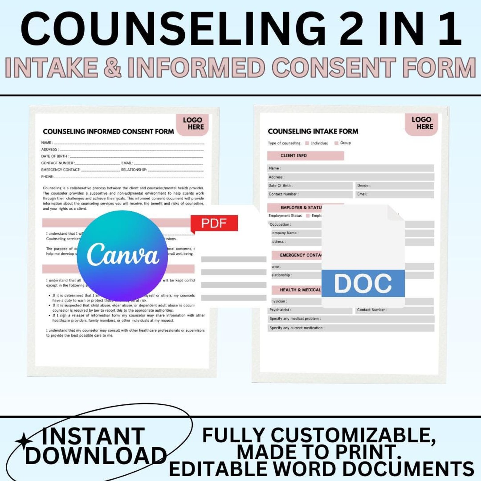 Counseling Intake Form, Informed Consent for Counseling and ...