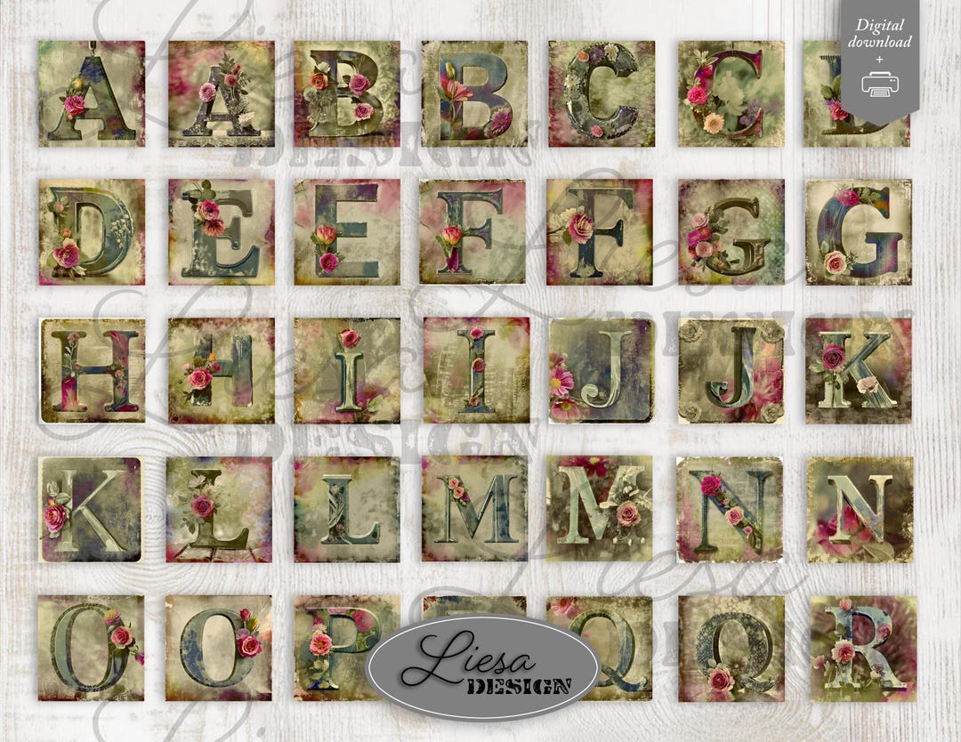 Summertime Printable Alphabet With Floral Motifs for Junk Journal ...