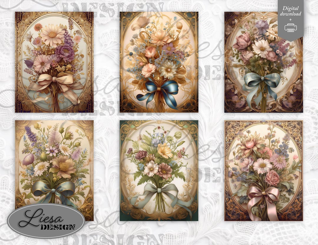 Printable Beautiful Vintage Floral Cards for Scrapbooking, Junk Journal ...