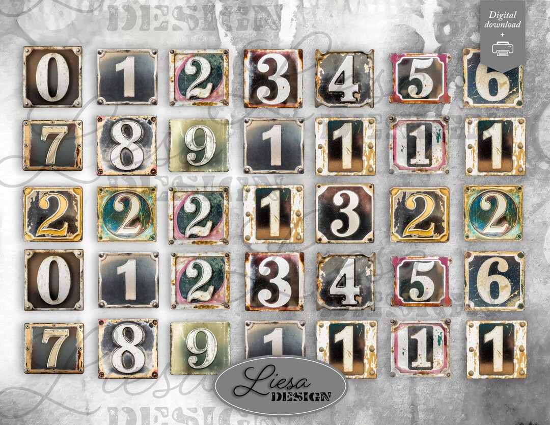 Vintage Number Stickers: Worn Labels for Junk Journals (digital ...