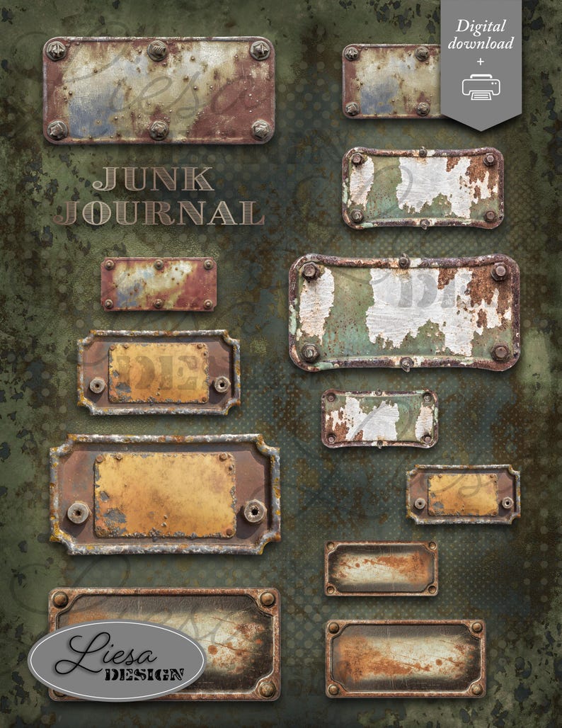 Junk Journal Aged Metal Labels, Printable Old Vintage Stickers for ...