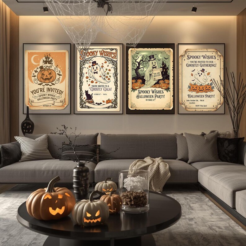 Vintage Halloween Clipart: Spooky Party Invitations & Decor, Digital ...