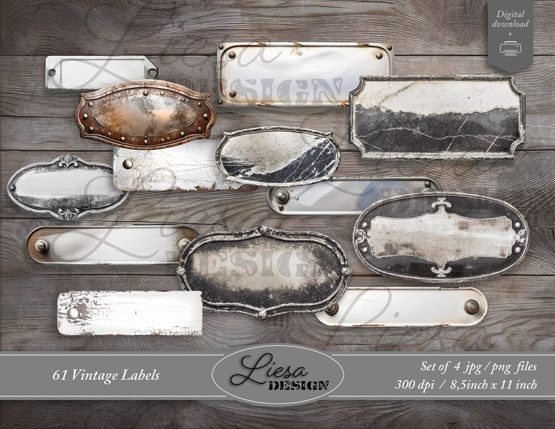 Vintage Metal Labels: Aged Stickers for Junk Journals (digital Download ...