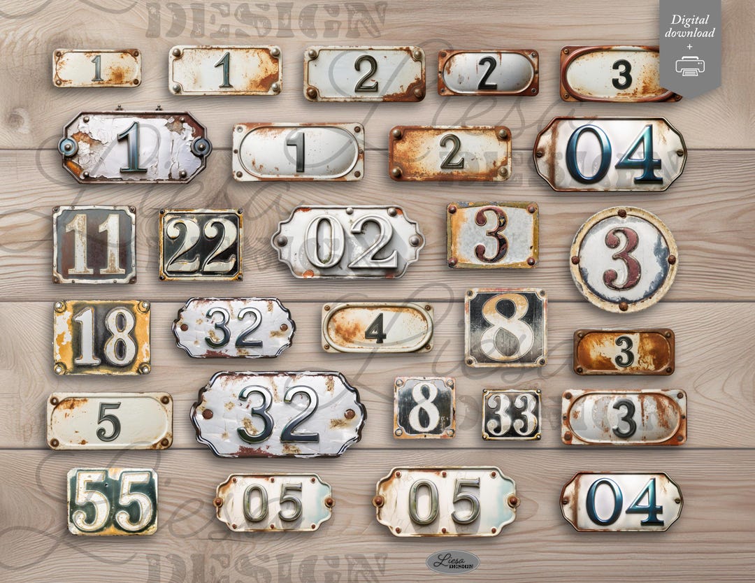 Vintage Numbers Clipart: License Plate Ephemera for Junk Journals ...