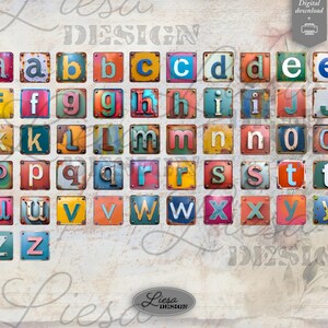 Old Lowercase Letters Printable Alphabet, Rustic Colorful Junk Journal ...