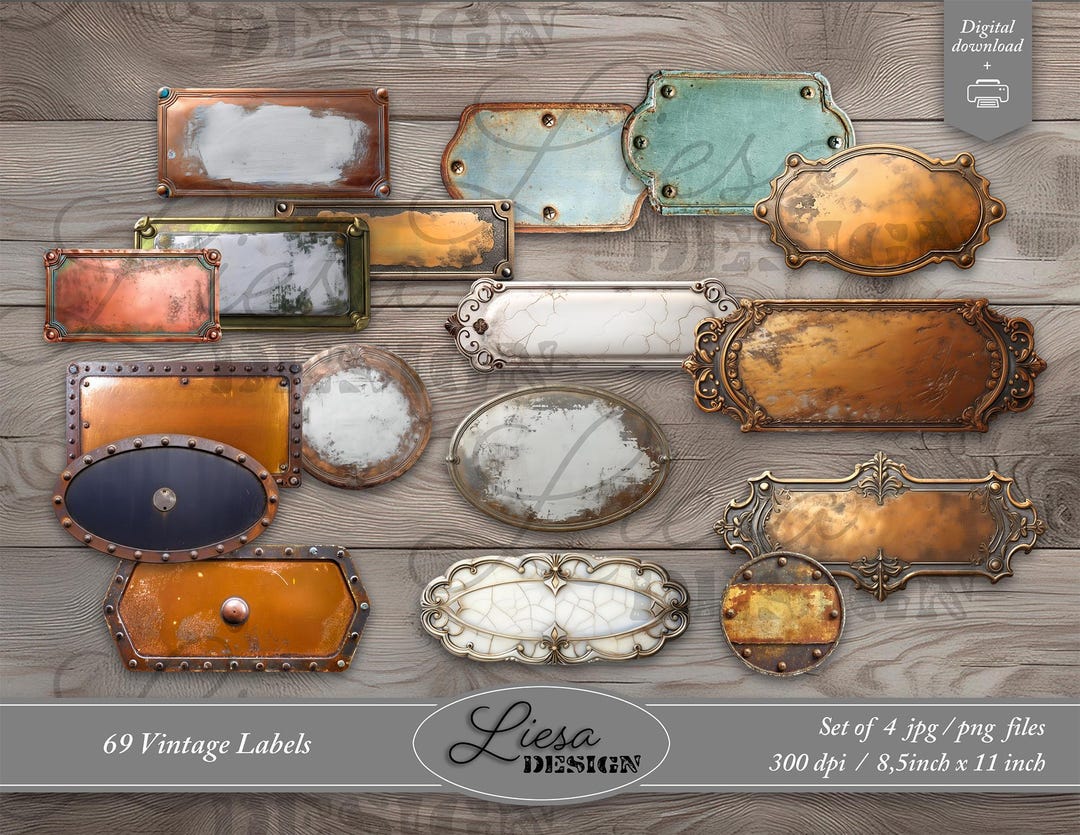 Old Metal Signs, Printable Old Vintage Stickers for Junk Journal ...