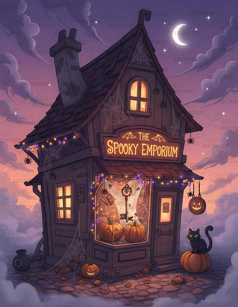 Watercolor Halloween Clipart, Spooky Shop Pngs for Junk Journals, Party ...