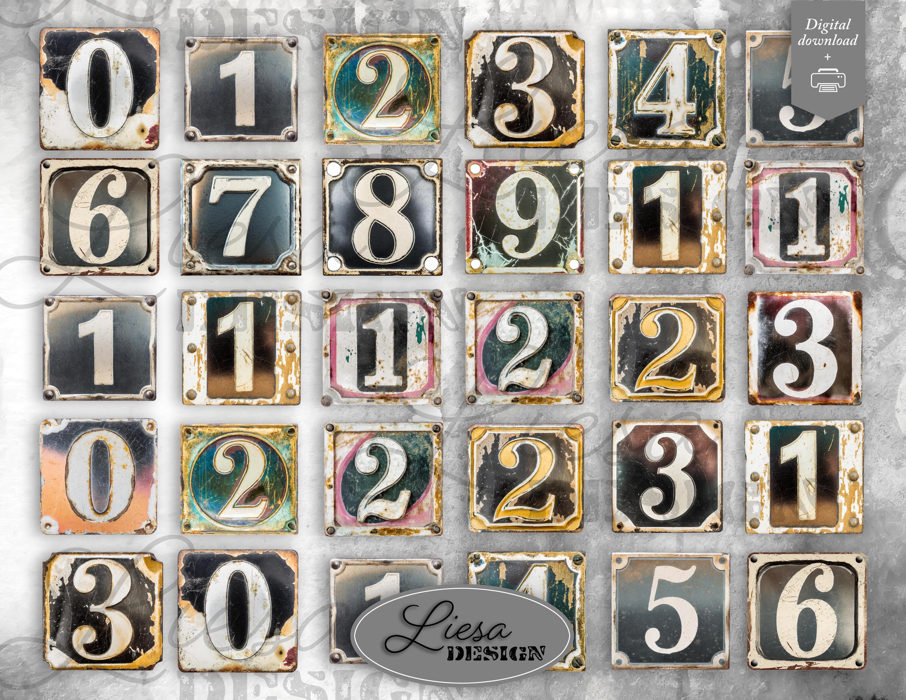 Numbers, Printable Old Worn Vintage Labels for Scrapbooking and Junk ...