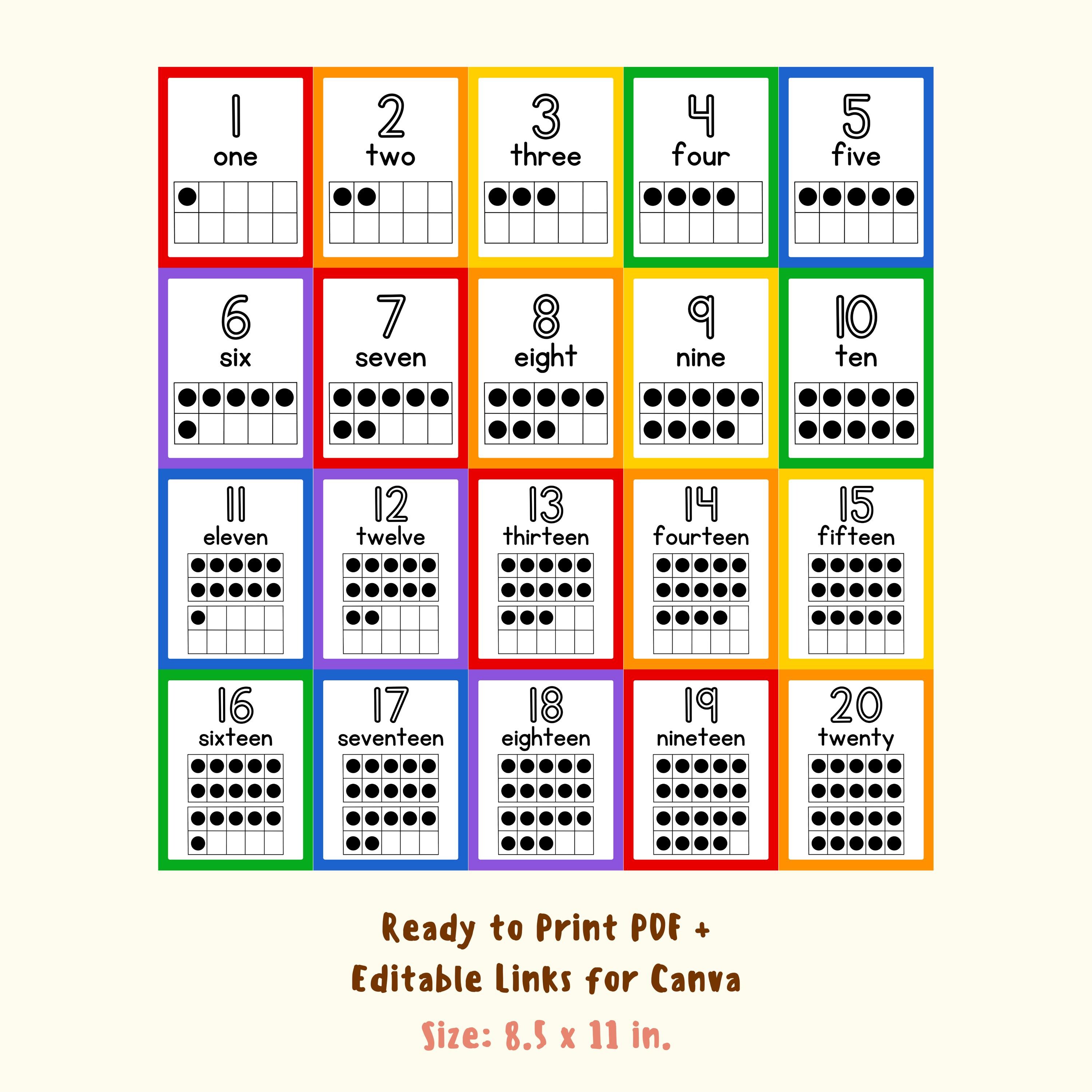 Rainbow Number Posters With Ten Frames/ Number Posters/ Classroom Decor ...