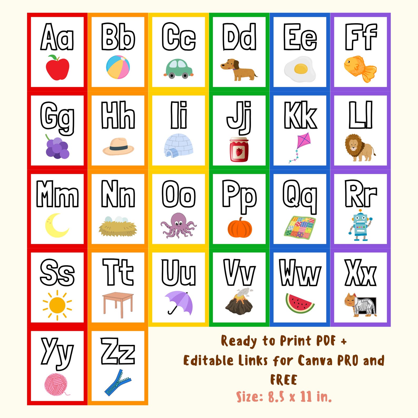Rainbow Alphabet Posters With Pictures/ ABC Posters/ Classroom Decor ...