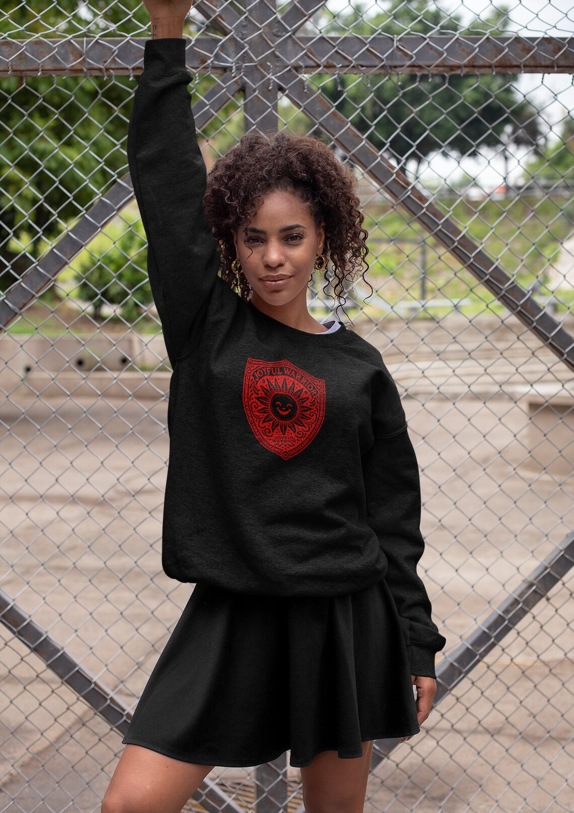 Joyful Warrior RED Shield Sweatshirt Joyful Sun Graphic for Women ...