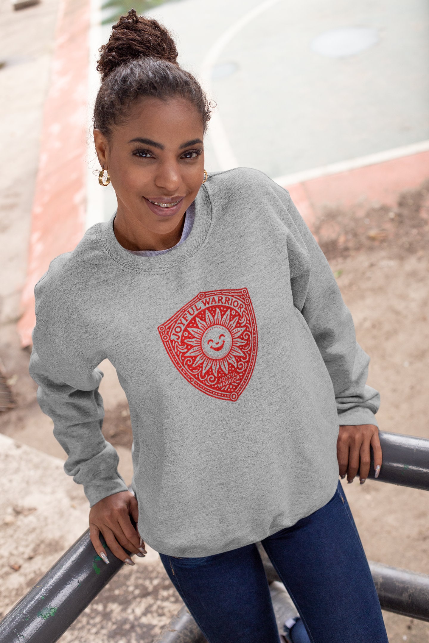 Joyful Warrior RED Shield Sweatshirt Joyful Sun Graphic for Women ...