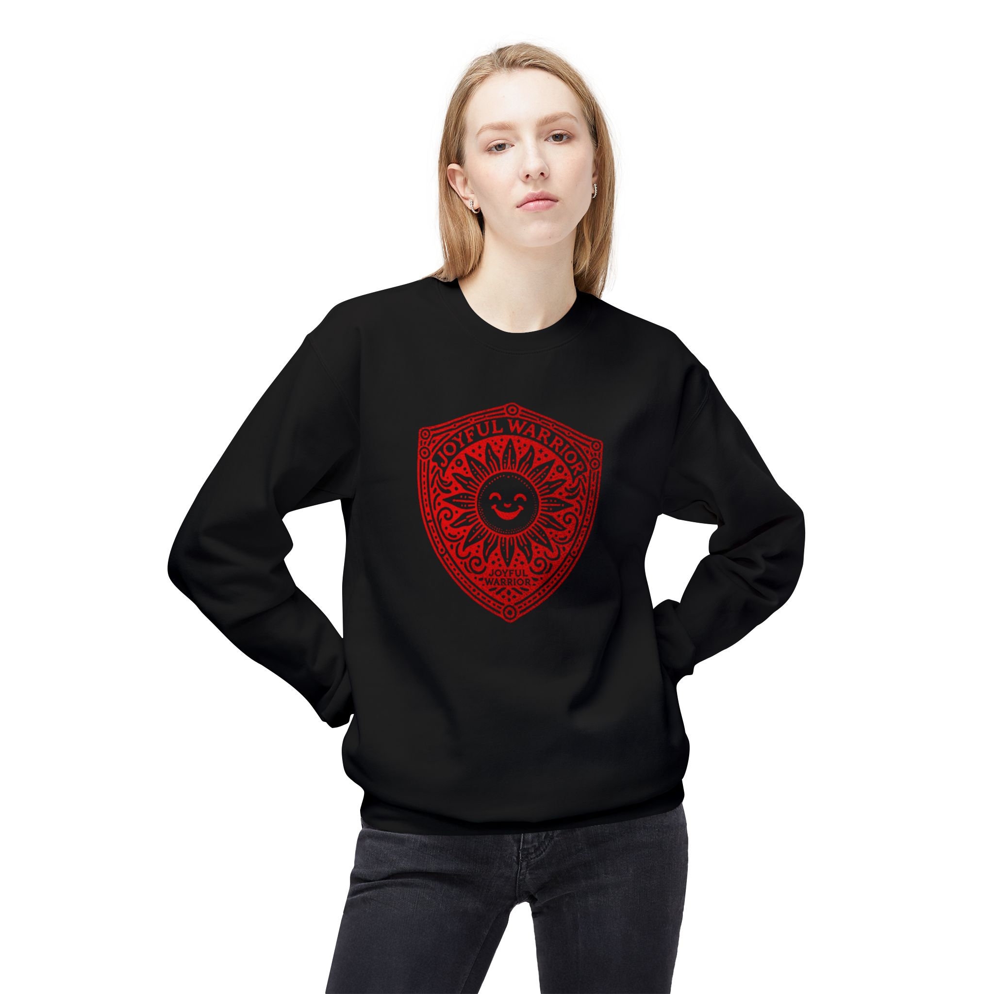 Joyful Warrior RED Shield Sweatshirt Joyful Sun Graphic for Women ...