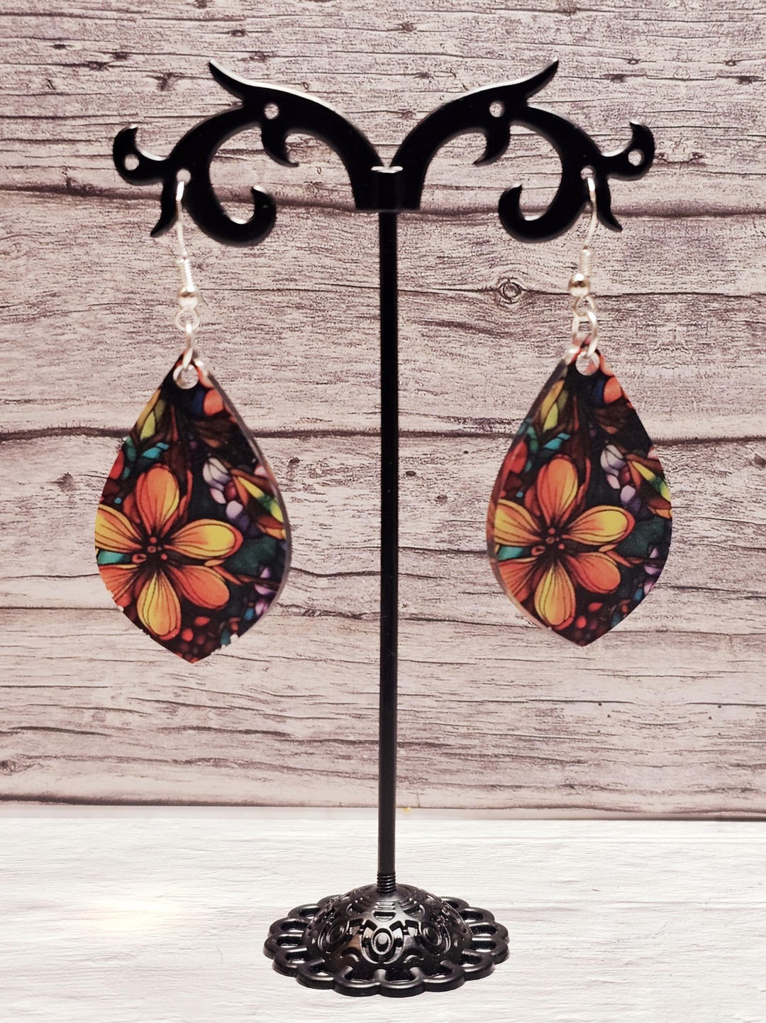 Laser Cut Acrylic Stained Glass Look Floral Earrings - Etsy