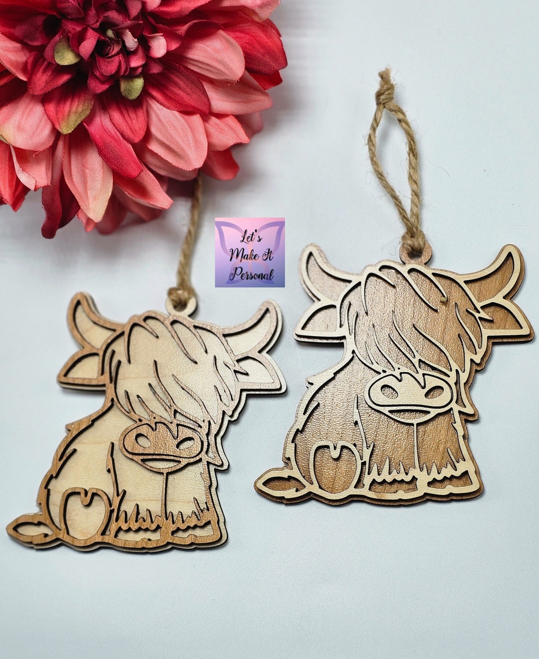 Layered Highland Cow Laser Cut Wooden Ornament- Car Charm - Etsy