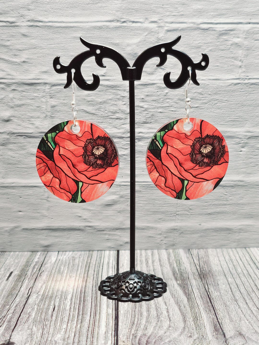 Laser Cut Acrylic Stained Glass Look Poppy Earrings - Etsy