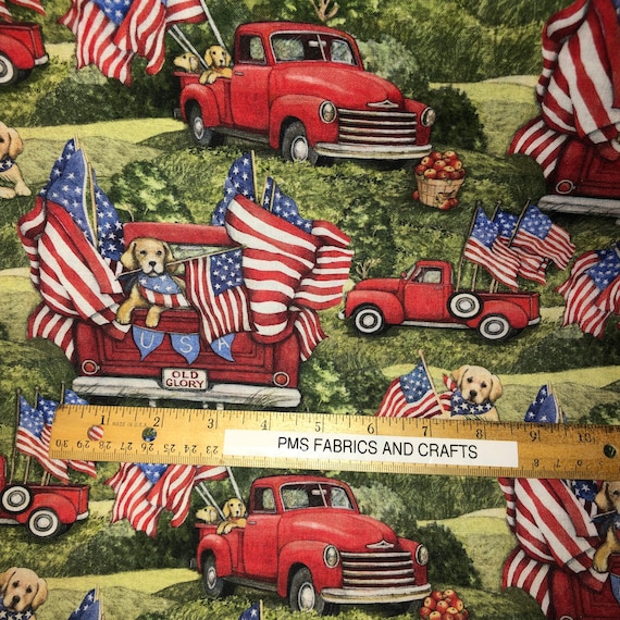 Spring Creative Patriotic Dogs Flags and Red Trucks 100% | Etsy