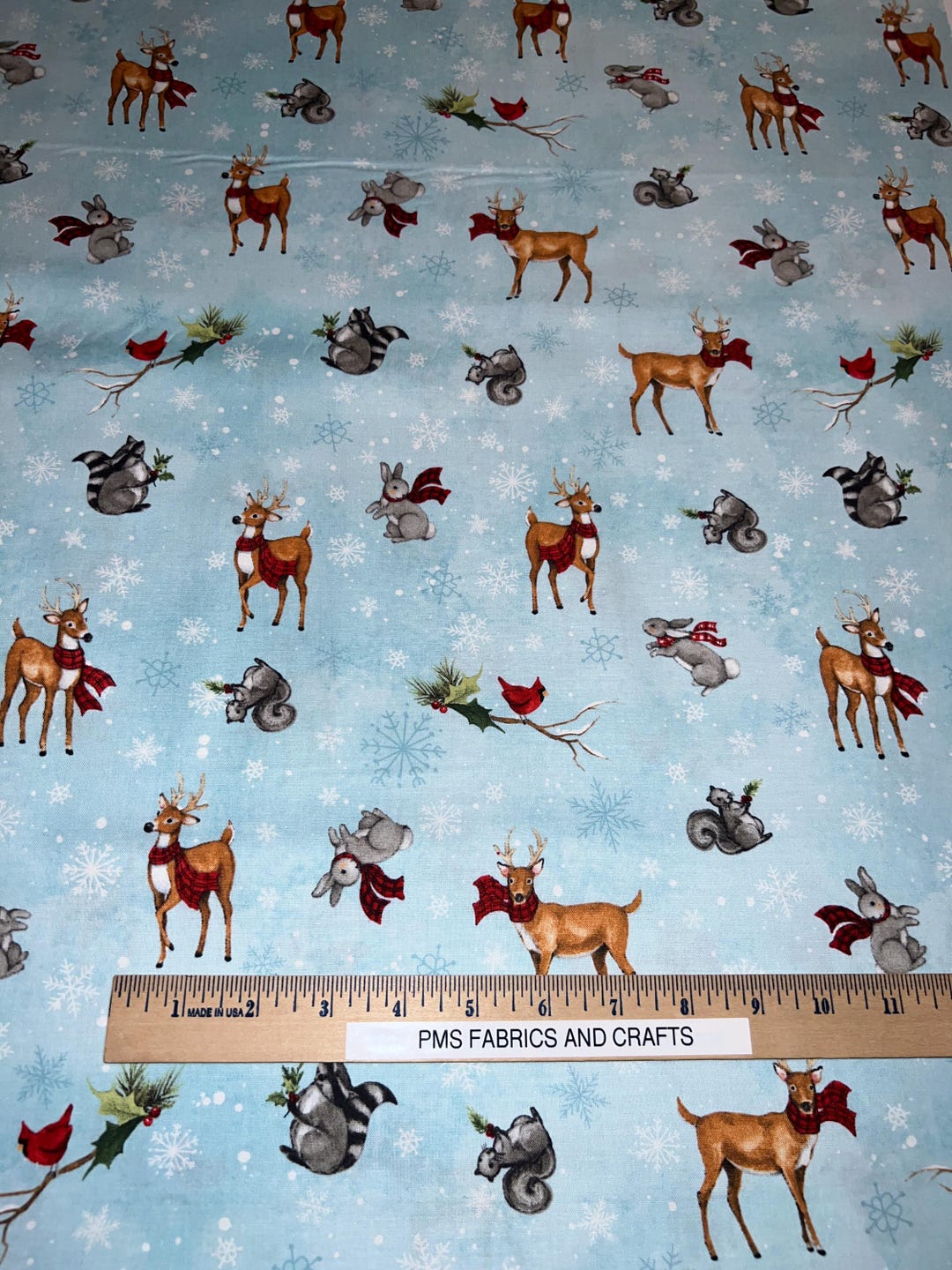Christmas Animals 100% Cotton Fabric by the Yard 36 X 44 Deer Rabbits ...