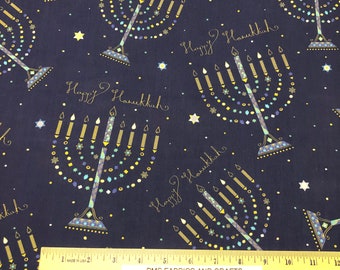 QT 100% Medium Weight Cotton Fabric by the Yard Jewish Theme Menorah ...