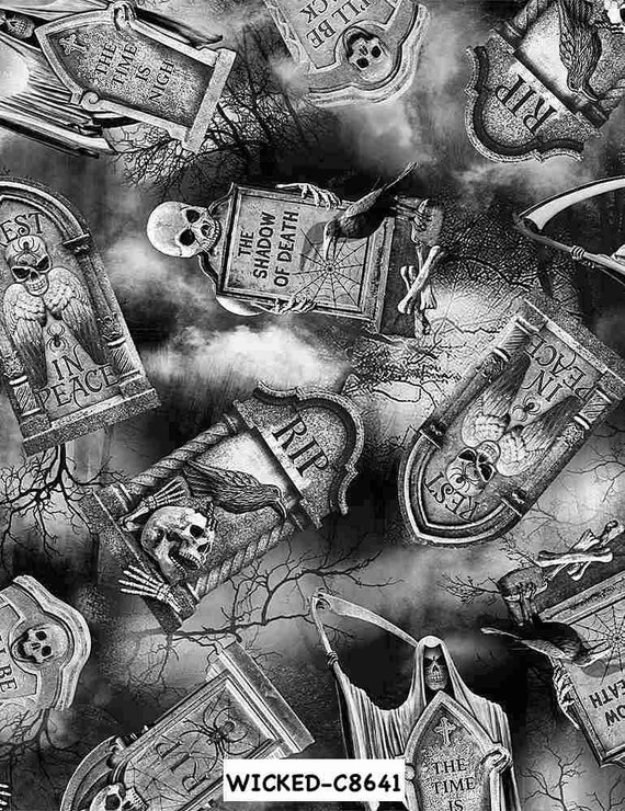Timeless Treasures Wicked Tombstones 100% Cotton Fabric by the - Etsy